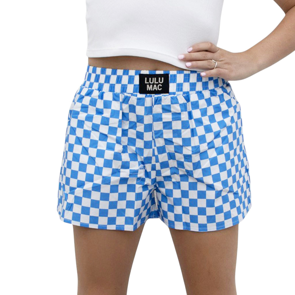 BXCK-BLUE WHITE CHECK BOXER SHORT – Girlie Girl Wholesale