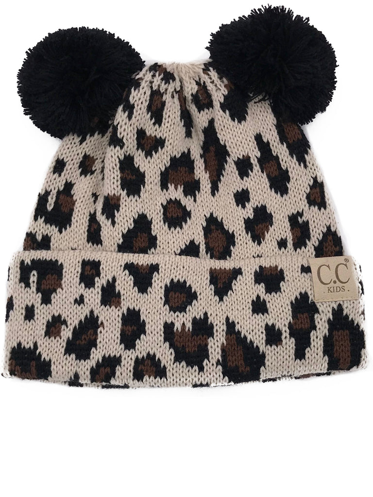 KIDS-80 Pom Pom Beanie Beige Leopard – Girlie Girl Wholesale